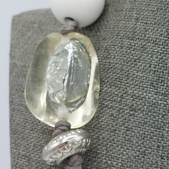 JS | Jewelry | Js Marked Necklace Silver Toned Chain Glass Clear White ...